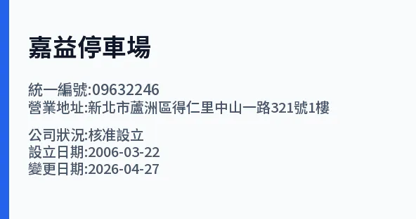 嘉益停車場的照片-統編 09632246(新北市) 公司登記資料與營業項目詳細圖表