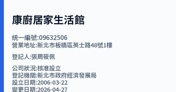 康廚居家生活館的照片-統編 09632506(新北市) 公司登記資料與營業項目詳細圖表