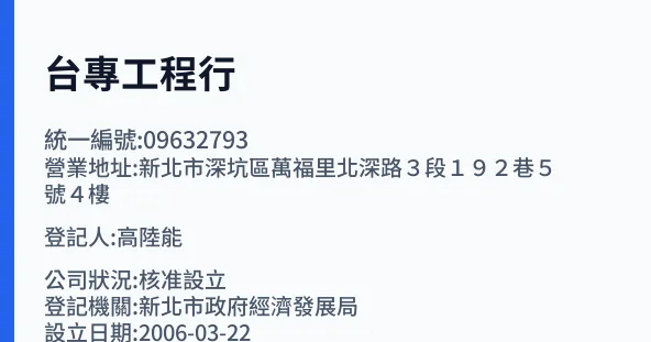 台專工程行的照片-統編 09632793(新北市) 公司登記資料與營業項目詳細圖表
