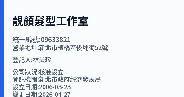 靚顏髮型工作室的照片-統編 09633821(新北市) 公司登記資料與營業項目詳細圖表