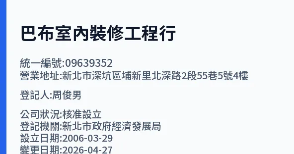 巴布室內裝修工程行的照片-統編 09639352(新北市) 公司登記資料與營業項目詳細圖表