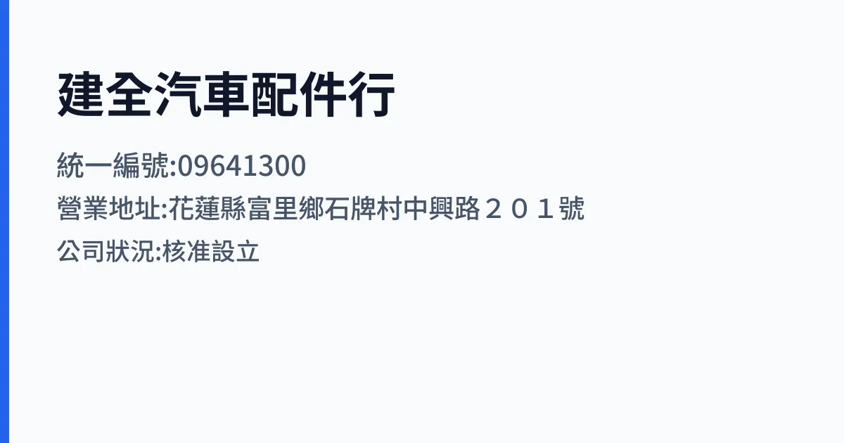 建全汽車配件行 - 統編 09641300（花蓮縣） 公司登記資料與營業項目詳細圖表