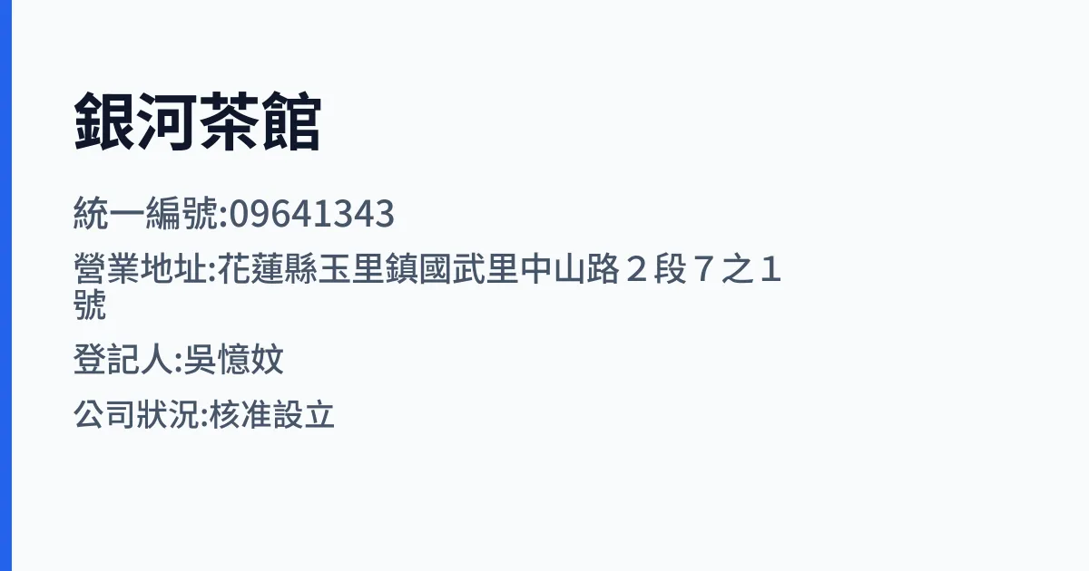 銀河茶館 - 統編 09641343(花蓮縣) 公司登記資料與營業項目詳細圖表
