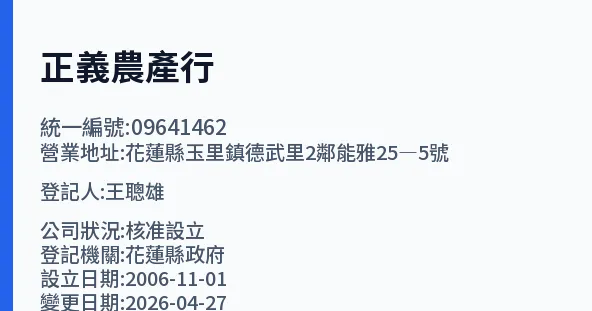 正義農產行的照片-統編 09641462(花蓮縣) 公司登記資料與營業項目詳細圖表