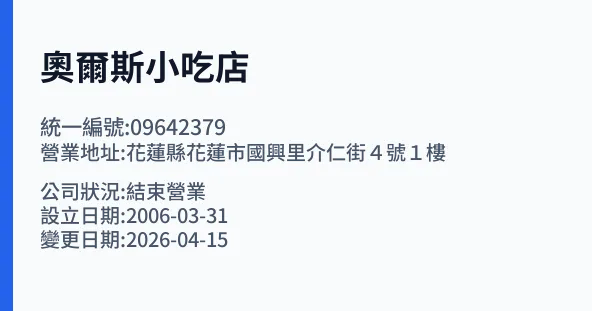 奧爾斯小吃店的照片-統編 09642379(花蓮縣) 公司登記資料與營業項目詳細圖表