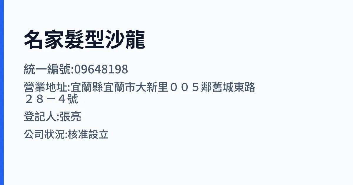 名家髮型沙龍 - 統編 09648198(宜蘭縣) 公司登記資料與營業項目詳細圖表