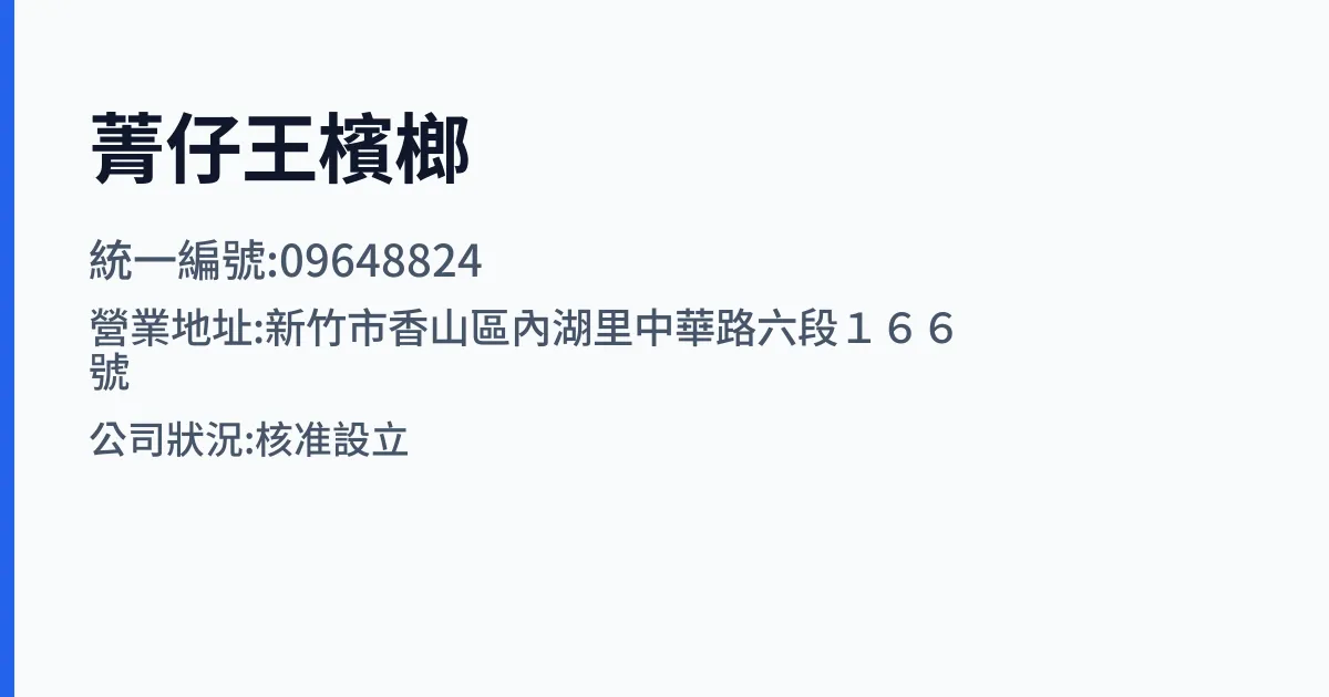 菁仔王檳榔 - 統編 09648824（新竹市） 公司登記資料與營業項目詳細圖表