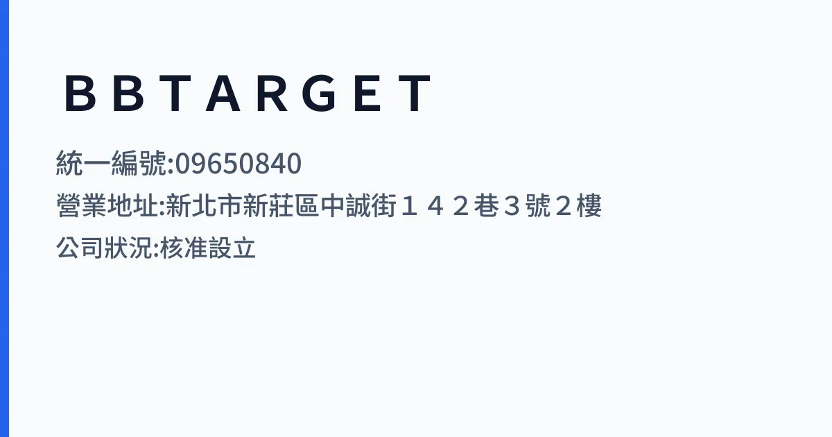ＢＢＴＡＲＧＥＴ - 統編 09650840(新北市) 公司登記資料與營業項目詳細圖表