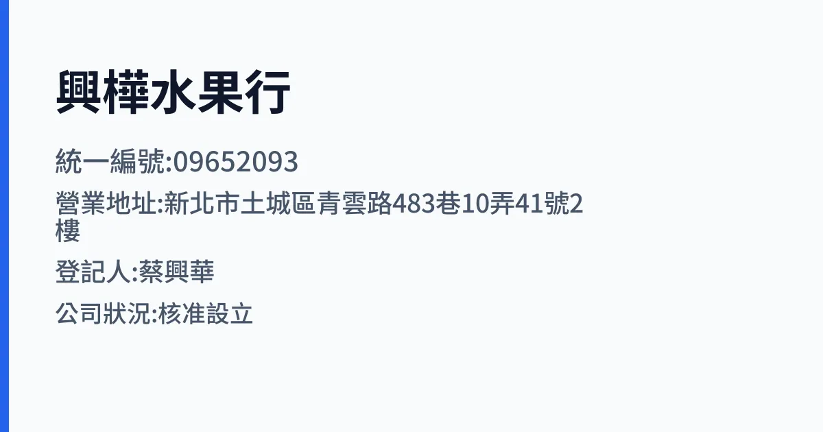 興樺水果行 - 統編 09652093(新北市) 公司登記資料與營業項目詳細圖表