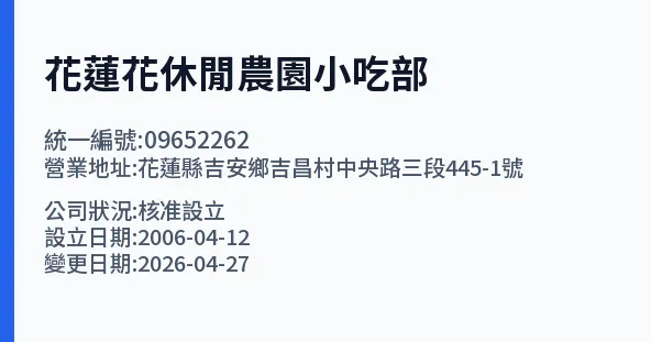 花蓮花休閒農園小吃部的照片-統編 09652262(花蓮縣) 公司登記資料與營業項目詳細圖表