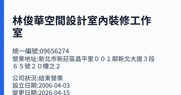 林俊華空間設計室內裝修工作室的照片-統編 09656274(新北市) 公司登記資料與營業項目詳細圖表