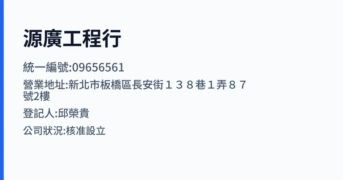 源廣工程行 - 統編 09656561(新北市) 公司登記資料與營業項目詳細圖表