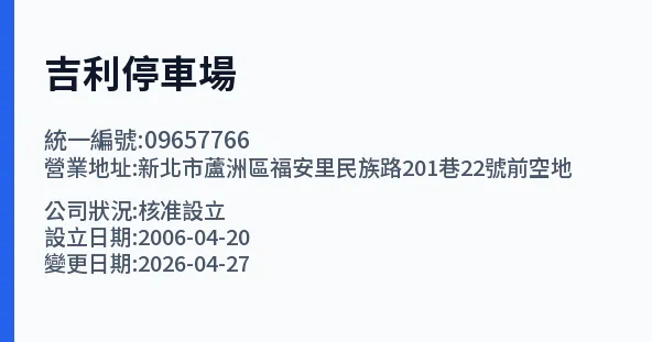 吉利停車場的照片-統編 09657766(新北市) 公司登記資料與營業項目詳細圖表