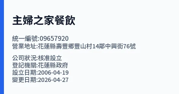 主婦之家餐飲的照片-統編 09657920(花蓮縣) 公司登記資料與營業項目詳細圖表