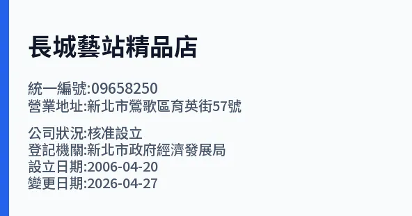 長城藝站精品店的照片-統編 09658250(新北市) 公司登記資料與營業項目詳細圖表