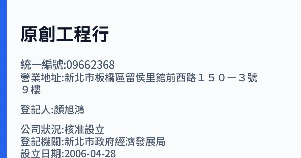 原創工程行的照片-統編 09662368(新北市) 公司登記資料與營業項目詳細圖表