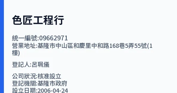 色匠工程行的照片-統編 09662971(基隆市) 公司登記資料與營業項目詳細圖表