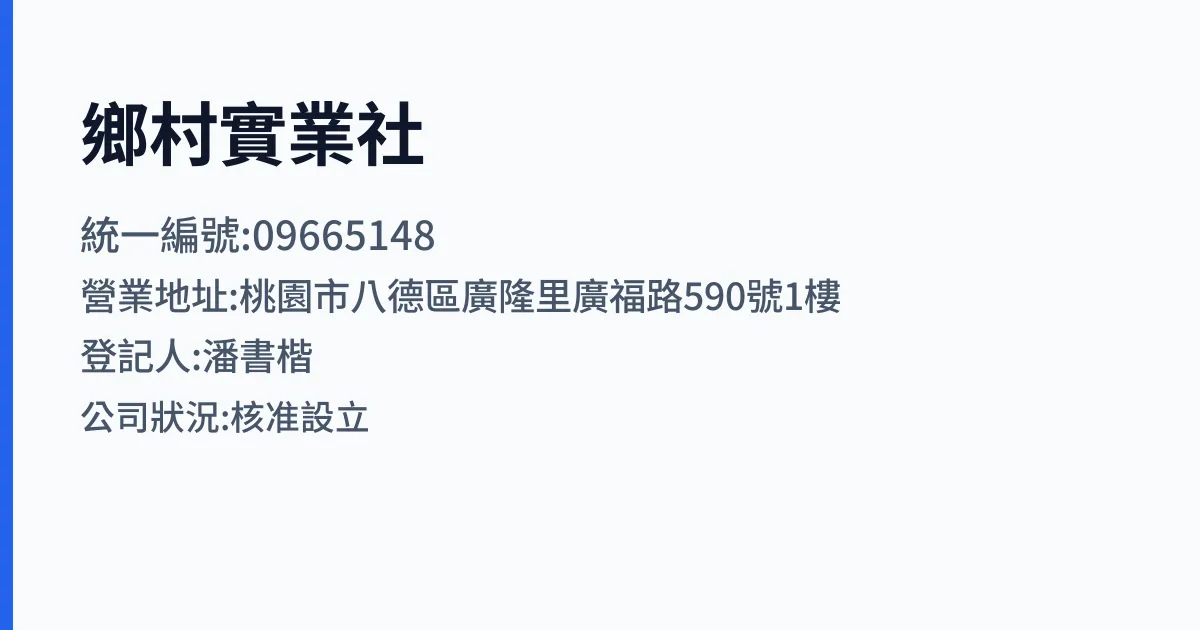 鄉村實業社 - 統編 09665148(桃園市) 公司登記資料與營業項目詳細圖表