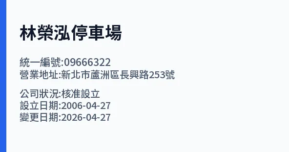 林榮泓停車場的照片-統編 09666322(新北市) 公司登記資料與營業項目詳細圖表