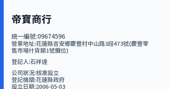 帝寶商行的照片-統編 09674596(花蓮縣) 公司登記資料與營業項目詳細圖表