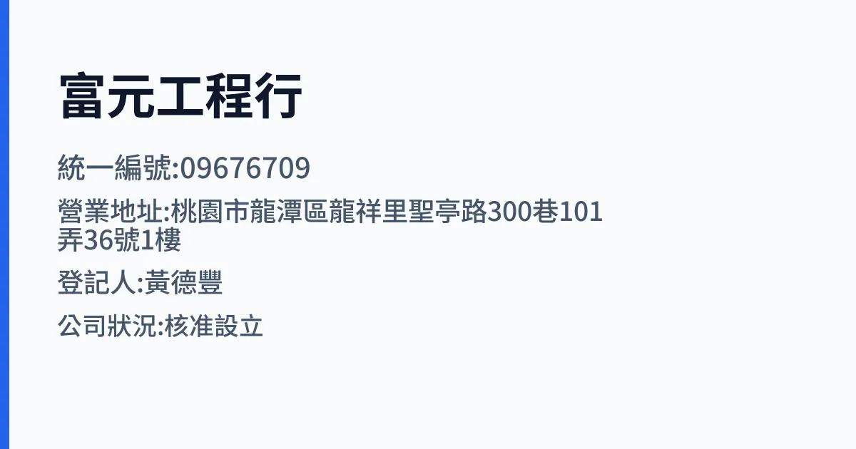 富元工程行 - 統編 09676709(桃園市) 公司登記資料與營業項目詳細圖表