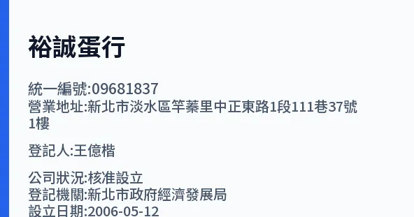 裕誠蛋行的照片-統編 09681837(新北市) 公司登記資料與營業項目詳細圖表
