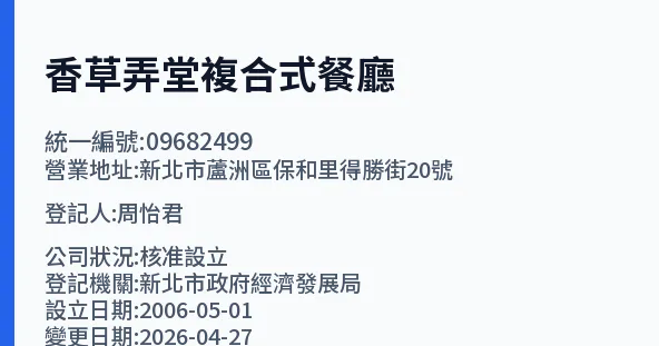 香草弄堂複合式餐廳的照片-統編 09682499(新北市) 公司登記資料與營業項目詳細圖表