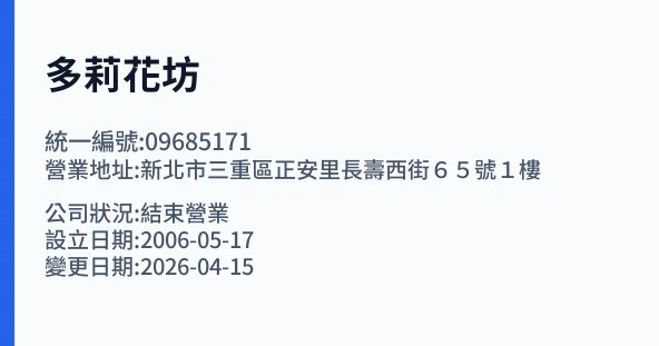 多莉花坊的照片-統編 09685171(新北市) 公司登記資料與營業項目詳細圖表