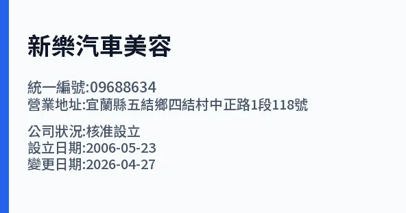 新樂汽車美容的照片-統編 09688634(宜蘭縣) 公司登記資料與營業項目詳細圖表