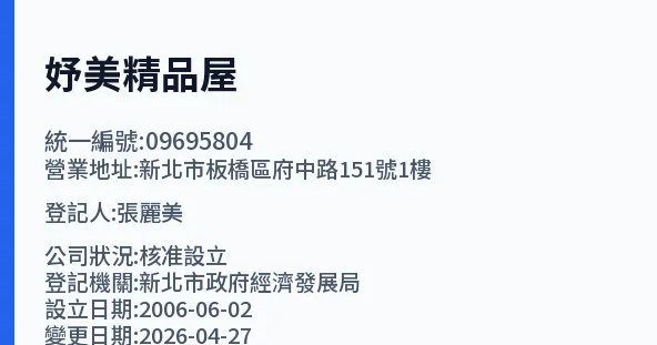 妤美精品屋的照片-統編 09695804(新北市) 公司登記資料與營業項目詳細圖表