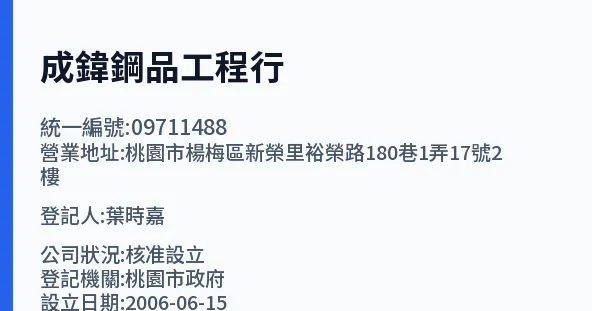 成鍏鋼品工程行的照片-統編 09711488(桃園市) 公司登記資料與營業項目詳細圖表