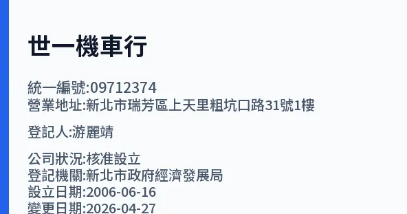 世一機車行的照片-統編 09712374(新北市) 公司登記資料與營業項目詳細圖表