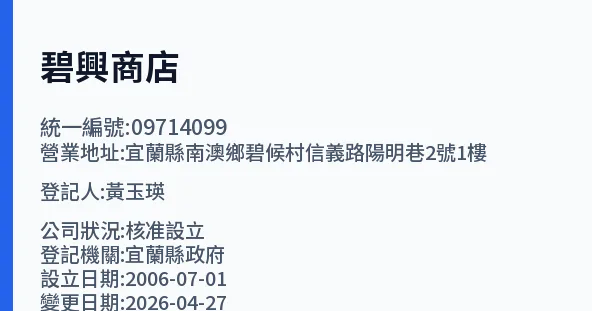 碧興商店的照片-統編 09714099(宜蘭縣) 公司登記資料與營業項目詳細圖表