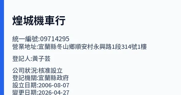 煌城機車行的照片-統編 09714295(宜蘭縣) 公司登記資料與營業項目詳細圖表
