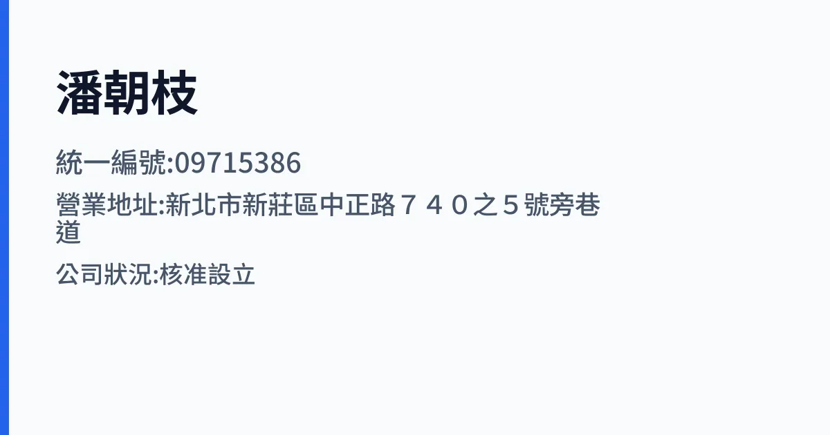 潘朝枝 - 統編 09715386(新北市) 公司登記資料與營業項目詳細圖表