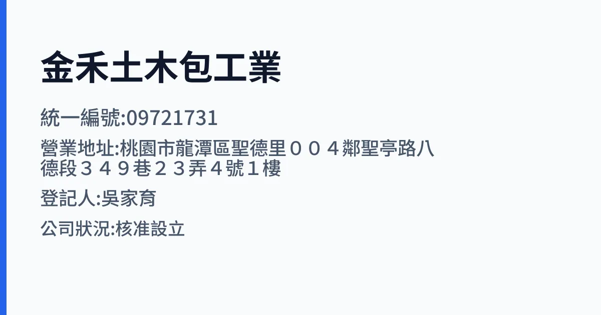 金禾土木包工業 - 統編 09721731(桃園市) 公司登記資料與營業項目詳細圖表