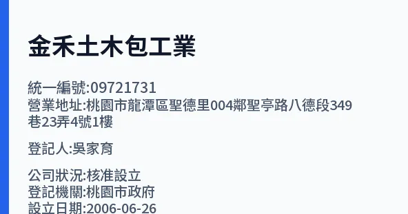 金禾土木包工業的照片-統編 09721731(桃園市) 公司登記資料與營業項目詳細圖表