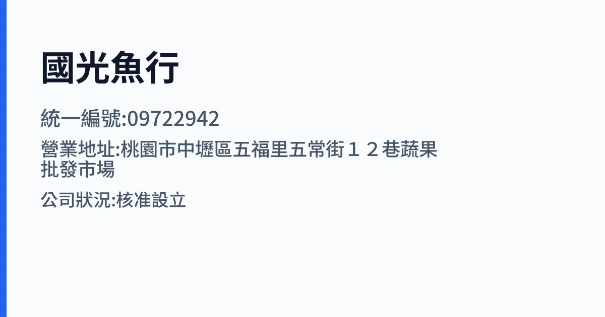 國光魚行 - 統編 09722942(桃園市) 公司登記資料與營業項目詳細圖表