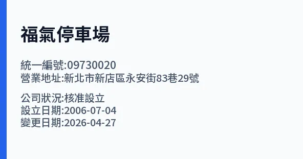 福氣停車場的照片-統編 09730020(新北市) 公司登記資料與營業項目詳細圖表