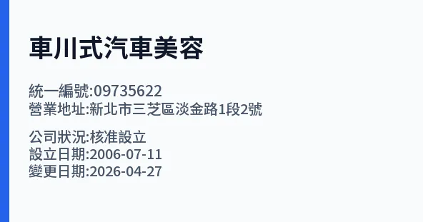 車川式汽車美容的照片-統編 09735622(新北市) 公司登記資料與營業項目詳細圖表