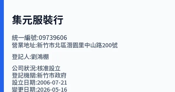 集元服裝行的照片-統編 09739606(新竹市) 公司登記資料與營業項目詳細圖表