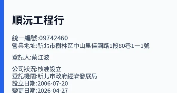 順沅工程行的照片-統編 09742460(新北市) 公司登記資料與營業項目詳細圖表
