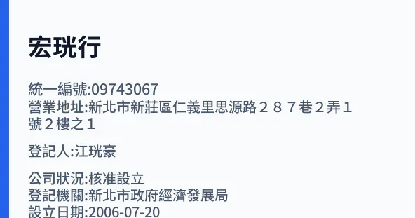 宏珖行的照片-統編 09743067(新北市) 公司登記資料與營業項目詳細圖表