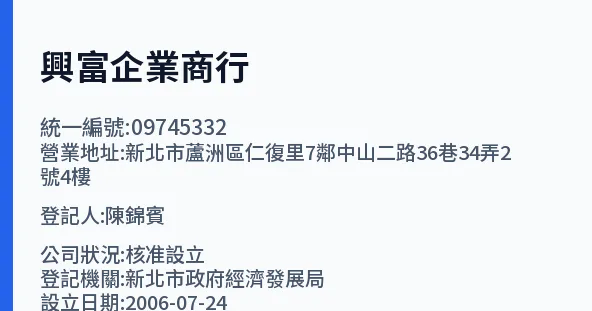 興富企業商行的照片-統編 09745332(新北市) 公司登記資料與營業項目詳細圖表