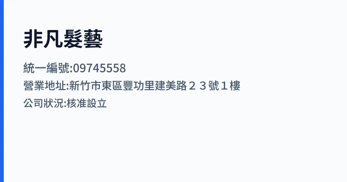 非凡髮藝 - 統編 09745558(新竹市) 公司登記資料與營業項目詳細圖表