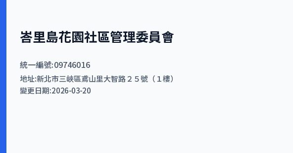 峇里島花園社區管理委員會的照片-統編 09746016(新北市) 公司登記資料與營業項目詳細圖表