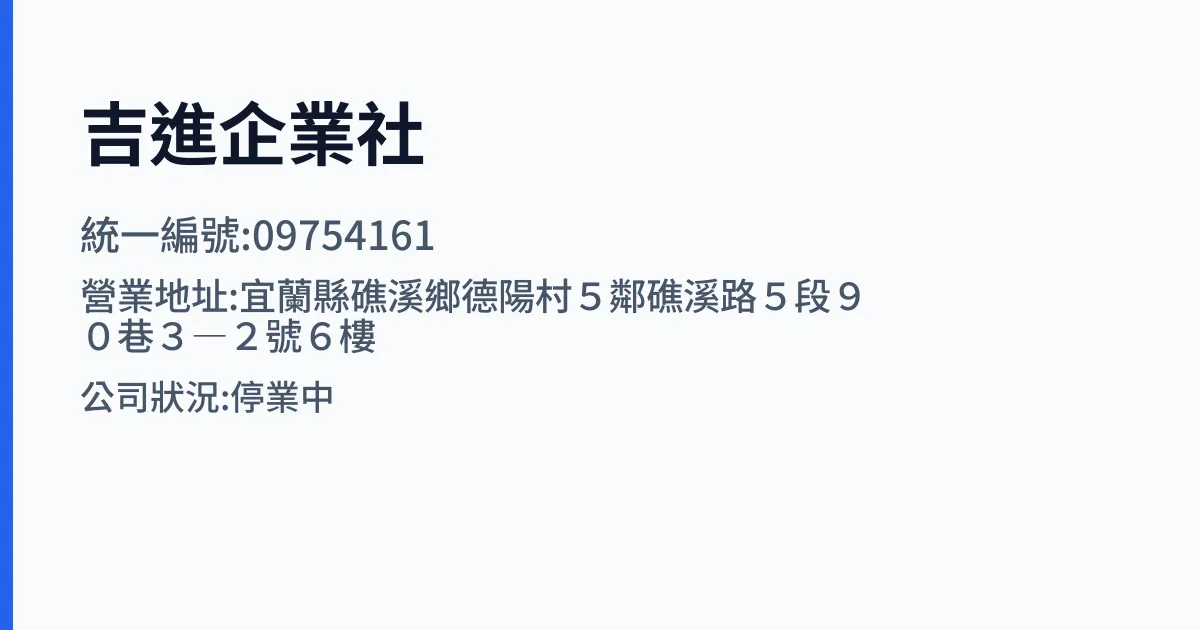 吉進企業社 - 統編 09754161（宜蘭縣） 公司登記資料與營業項目詳細圖表