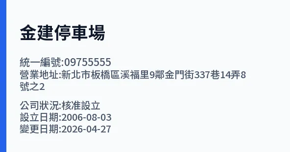 金建停車場的照片-統編 09755555(新北市) 公司登記資料與營業項目詳細圖表