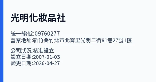 光明化妝品社的照片-統編 09760277(新竹縣) 公司登記資料與營業項目詳細圖表
