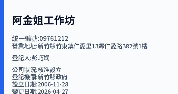 阿金姐工作坊的照片-統編 09761212(新竹縣) 公司登記資料與營業項目詳細圖表